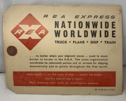 Vintage REA RAILWAY EXPRESS AGENCY RAILROAD Unused Tag | eBay