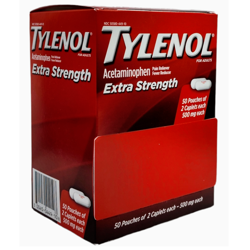 Tylenol Extra Strength, Pain Reliever & Fever Reducer 50 Packets of 2 ...