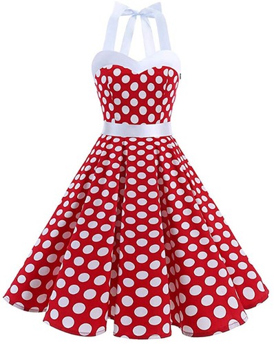 WS4.06-1349-K3-RO) DAMEN ROCKABILLY PARTYKLEID COCKTAILKLEID ROT PUNKTE ...
