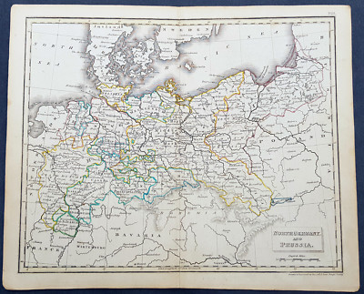 1825 John Russell Antique Map of Northern Germany, Prussia & Poland | eBay