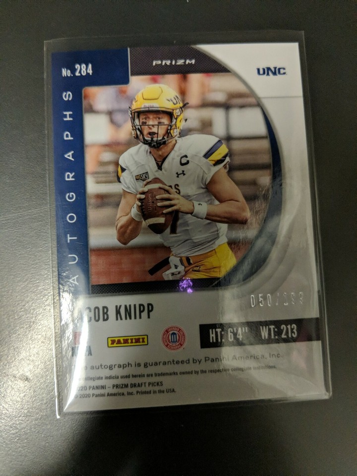 JACOB KNIPP 2020 Prizm Draft Picks Purple/Green RC Auto SP #/199 No.284 ...