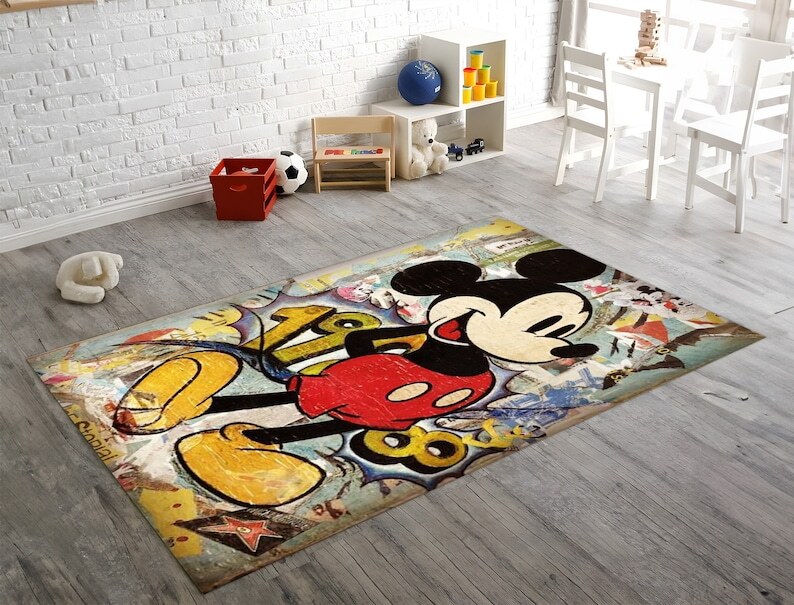 Mickey Mouse Rug, Kid Room Carpet, Cartoon Rug, Vintage Area Rug, Home ...