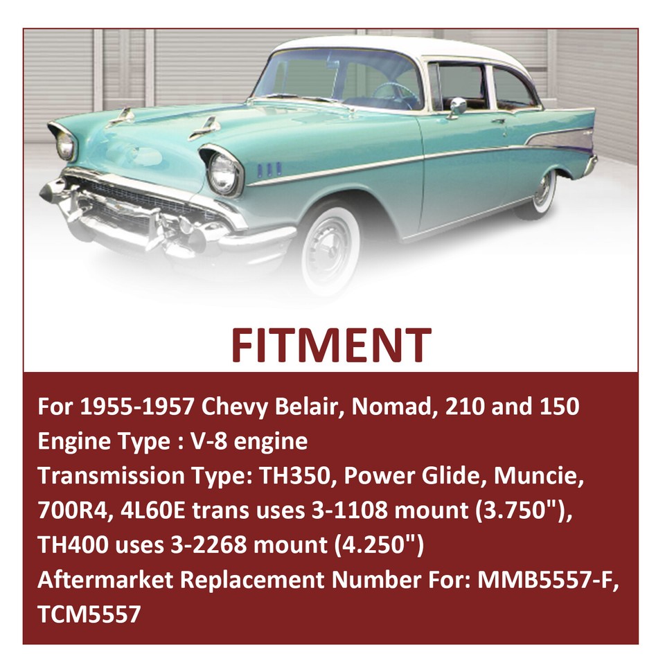 For 55-57 Chevy 210 150 Belair V8 Engine crossmember Transmission Mount ...