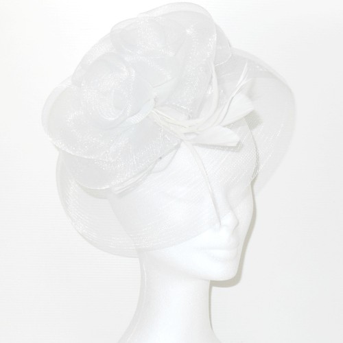 Cappello cerimonia fascinator piume veletta mod1 bianco sposa elegante ...