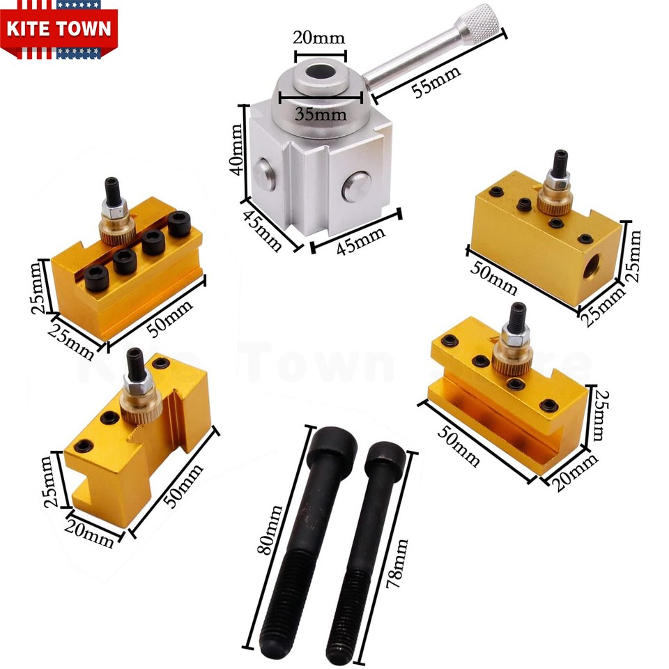 Mini Quick Change Tool Post Holder Aluminum Kit Turning Lathe Tool Set ...