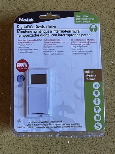 Westek TMDW30 Hardwire Indoor Digital Wall Switch Timer White Program ...
