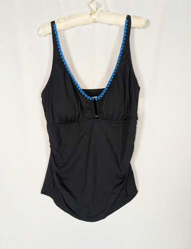 Liz Claiborne Swim Suit Top 20W Women's Black Vneck Crochet Trim Full ...