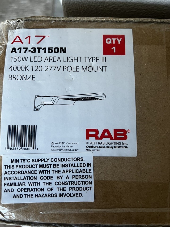 RAB Area Light A17 Type 3 150W LED 120-277V Pole Bronze (A17-3T150N) | eBay