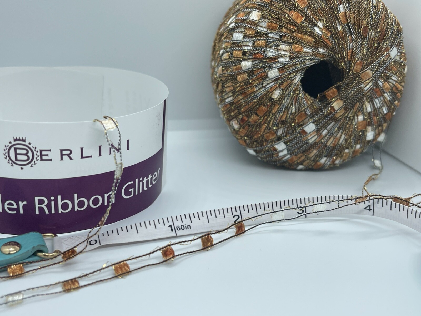 Berlini Ladder Ribbon Glitter Yarn 125 Copper Brown White Gold Accent ...