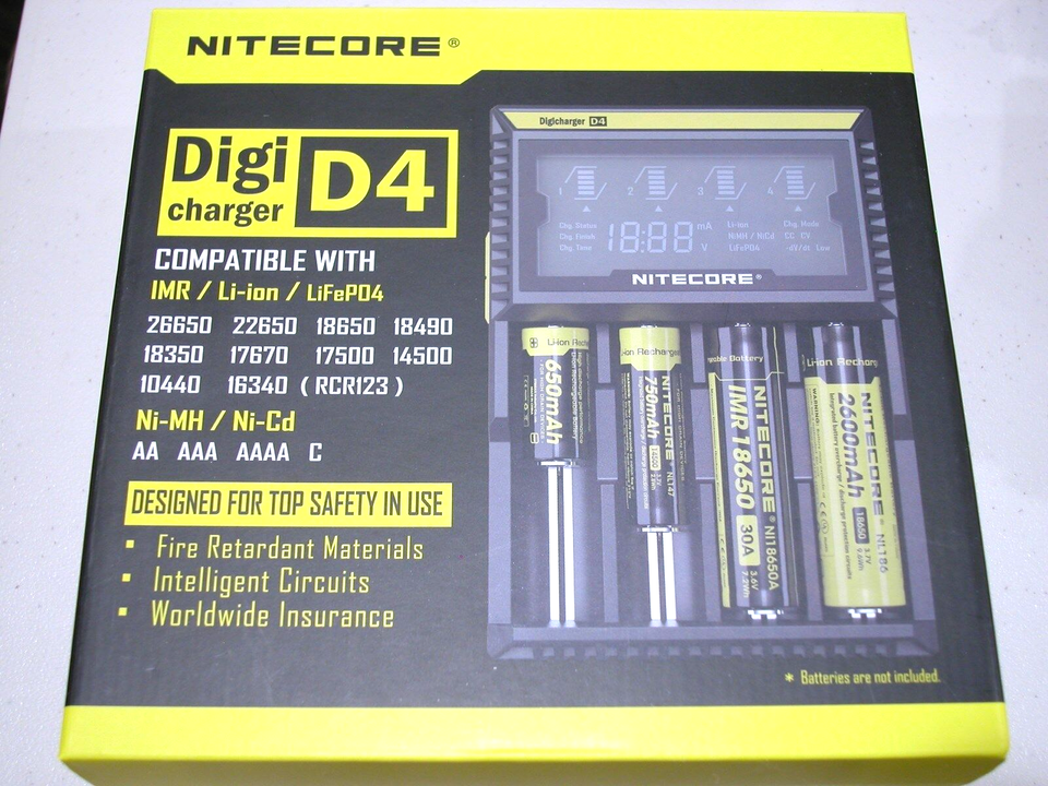 Genuine Nitecore D4 Digi charger w/ 4 Panasonic Flashlight NCR B ...