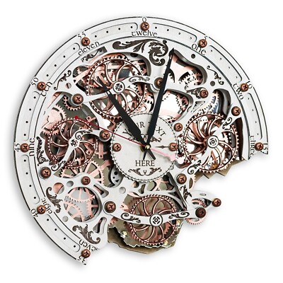 Automaton Bite Large Moving Gears Wall Clock 1682 Magic White Steampunk ...