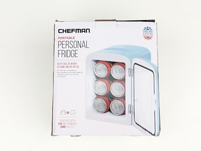 Chefman Portable Blue Personal Fridge Cools Heats Snacks fits 6-12oz ...