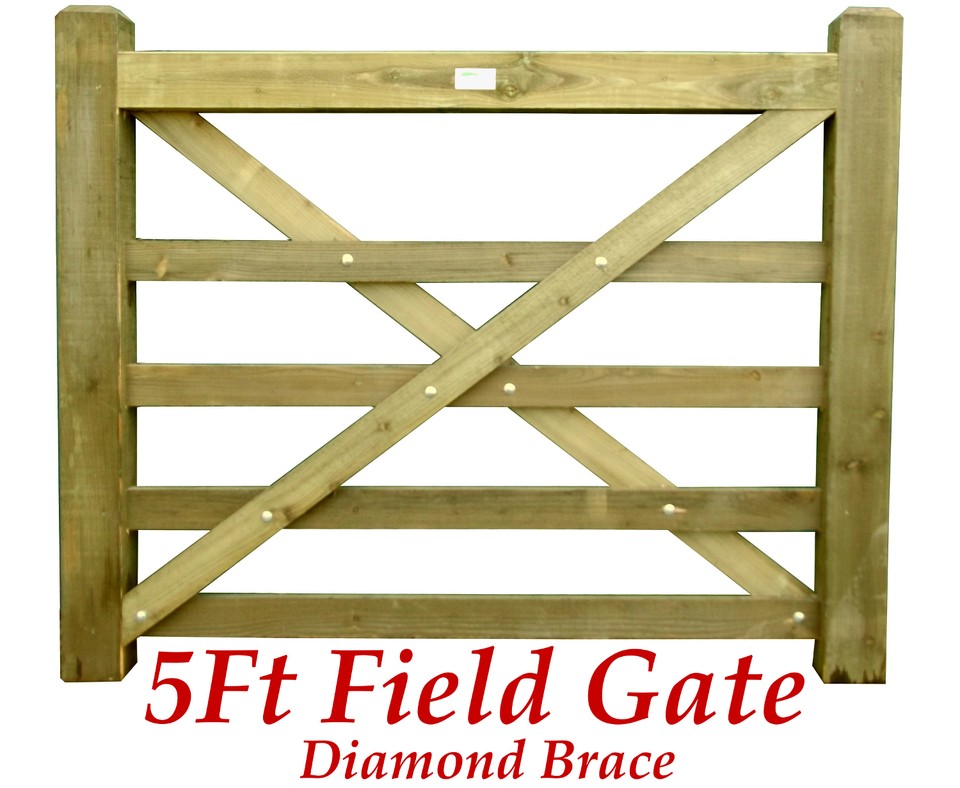 Wooden Treated Field Gate 5 Bar Sawn Diamond Brace Larch Wood Timber ...