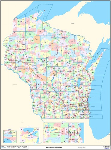 Wisconsin State Zipcode Laminated Wall Map | eBay