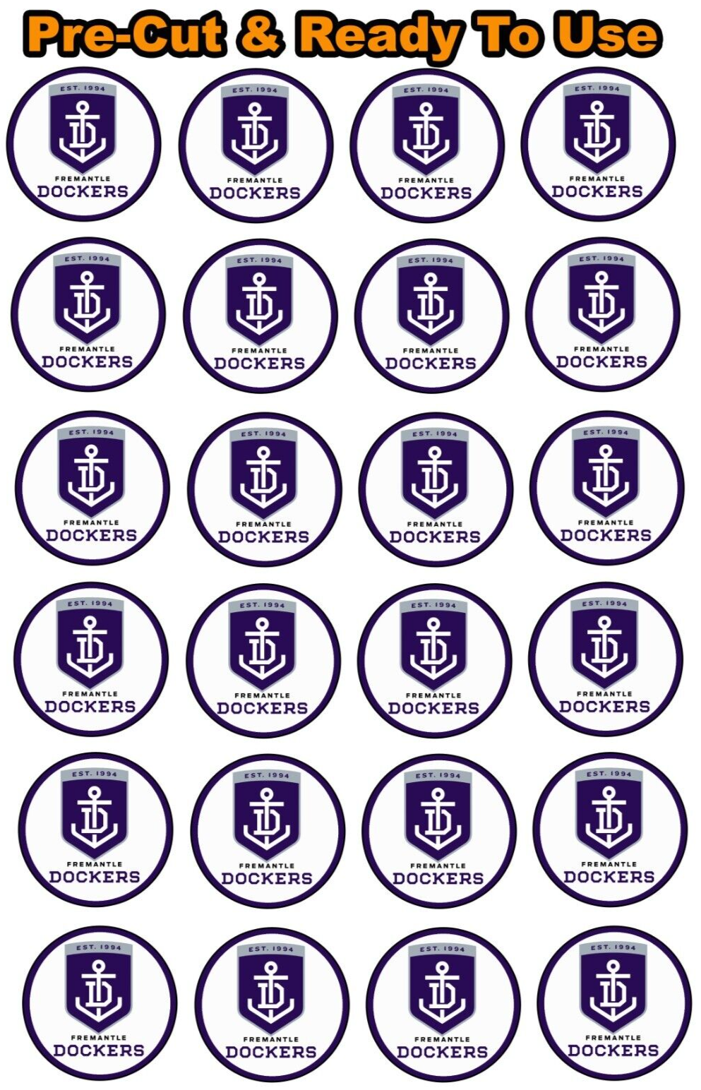 24 x FREMANTLE DOCKERS Logo Edible Cupcake Toppers Rice Wafer Paper ...