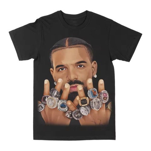 Drake T-Shirt Hip Hop Rap Tee Rings Graphic Black Unisex Streetwear ...