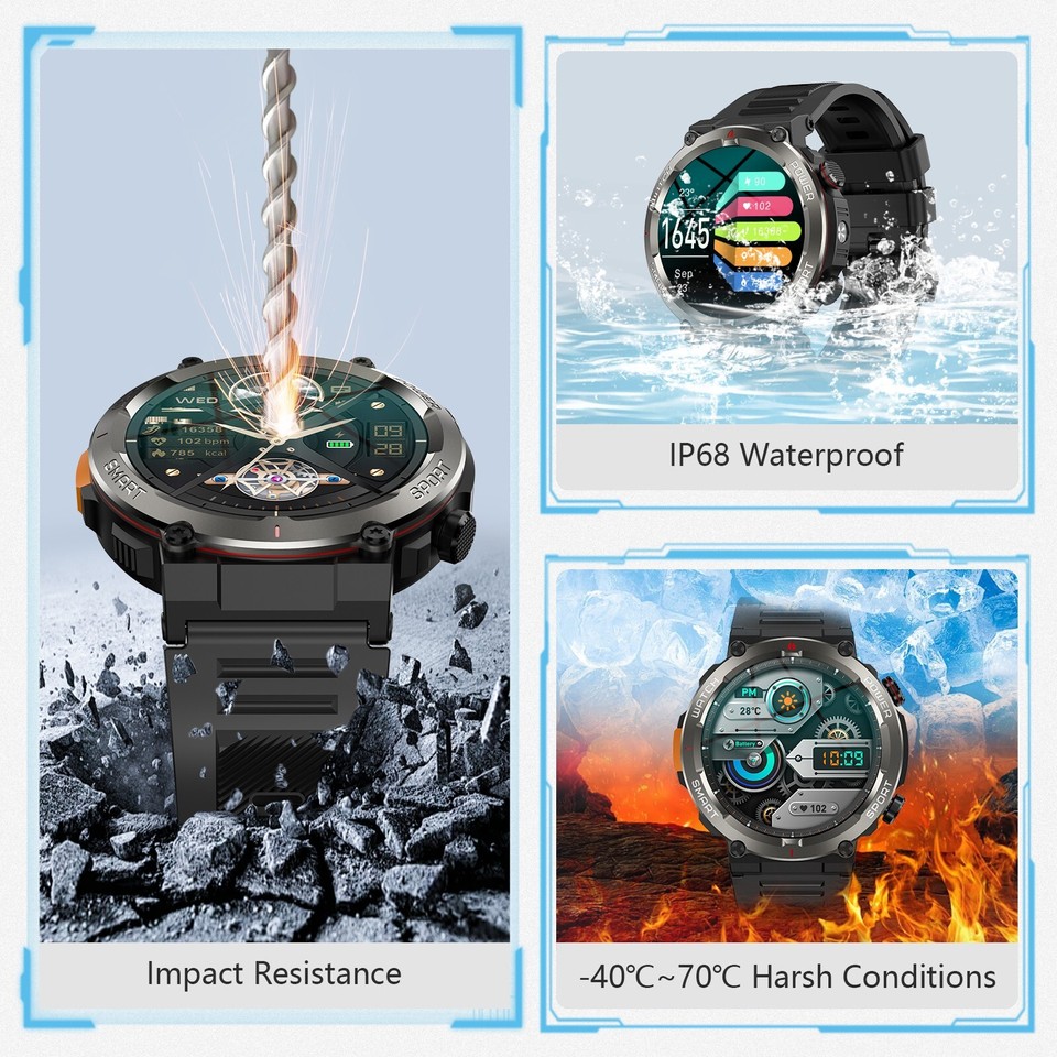Military Smart Watch Men,960MAH Battery,5ATM Waterproof，1.45" HD ...