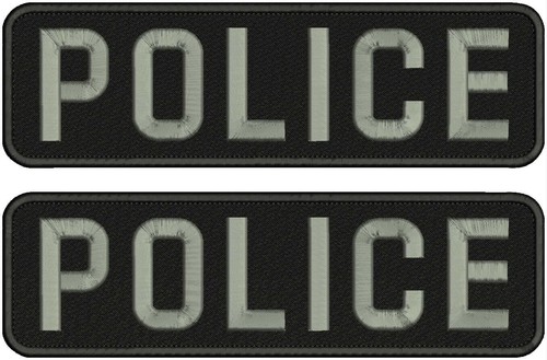 POLICE EMBROIDERY PATCHES 3X11 HOOK ON BACK BLACK/GRAY 2 PATCHES SET | eBay
