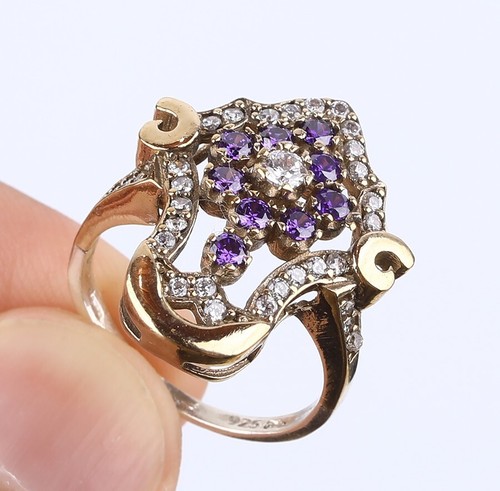 TURKISH SIMULATED AMETHYST .925 SILVER & BRONZE RING SIZE 8.5 #50839 | eBay