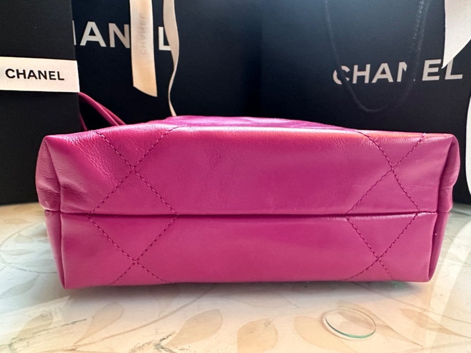 New Chanel 23B Mini 22 Bag Shiny Calfskin Gold Metal Purple Fuchsia ...