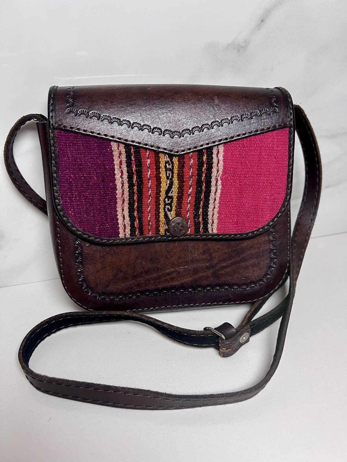 Vintage Inca Sun Western Tooled Leather Shoulder Smal… - Gem