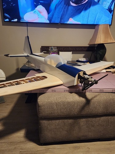 Large RC Trainer Airplane Unassembled Kit, Blue/White Wood, Nitro ...