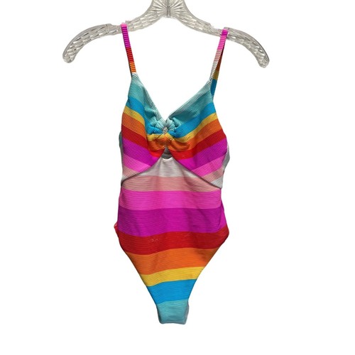 Trina Turk 25th Anniversary Sunrise Stripe Maillot Rainbow bathing suit ...