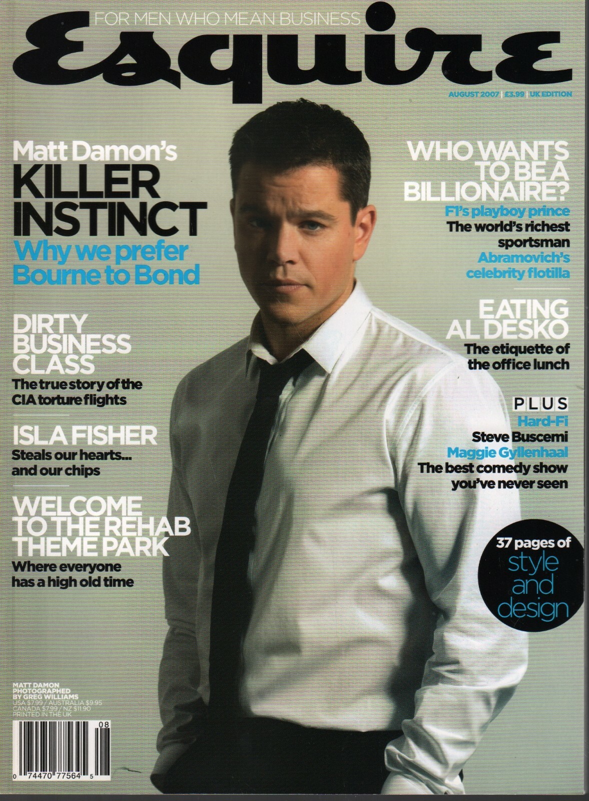 Esquire UK Magazine August 2007 Matt Damon Isla Fisher Steve Buscemi ...