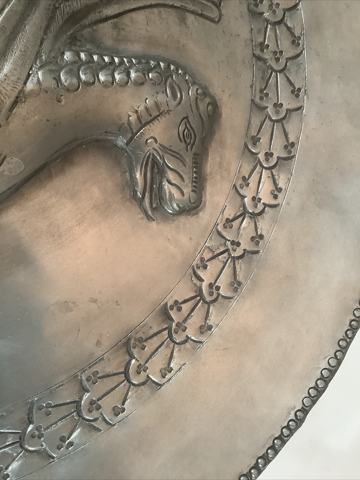 Vintage 15.5” Etain Fin Pewter Charger Wall Plate Mythological Winged ...