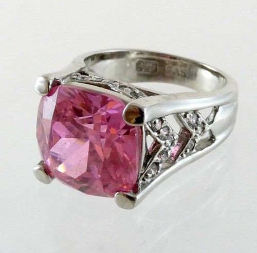FAS Argent Sterling Rose et Blanc Cz Ring Trois Zircone 925 Taille 8.25 ...