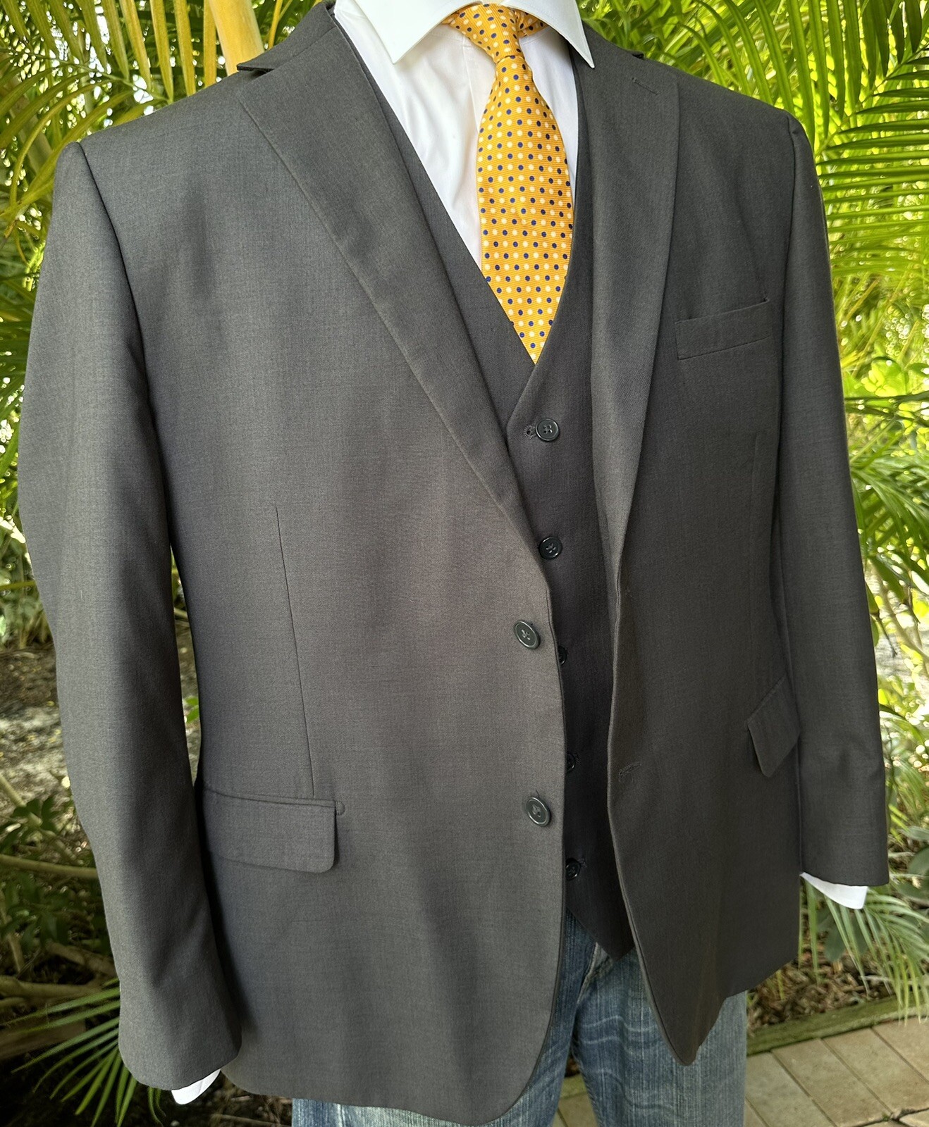 SALVATORE EXTE MENS 2 PC SUIT JACKET 46S WITH VEST SIZE 46 SHORT FIT ...