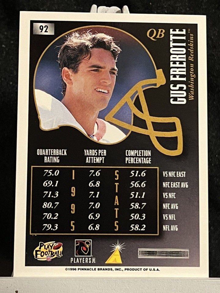 1996 Pinnacle Summit #92 Gus Frerotte Washington Redskins Football NFL ...