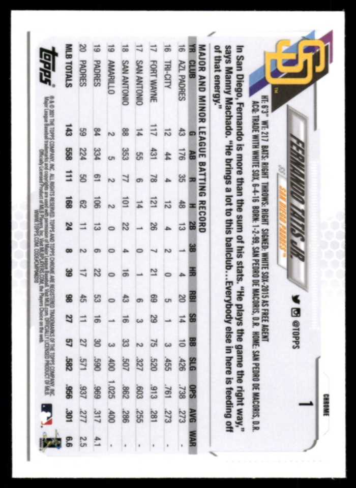 2021 Topps Chrome #1 Fernando Tatis Jr. Pink Refractor | eBay