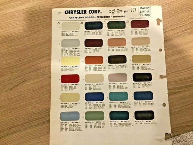 1967 CHRYSLER,DODGE,PLYMOUTH, PAINT CHIP CHART ORIGINAL | eBay