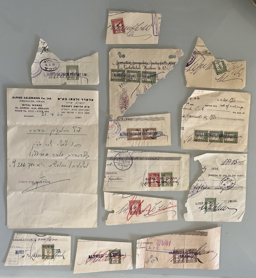 Old paper 13 items of the Alfred Salzmann with Palestine Stamps ...