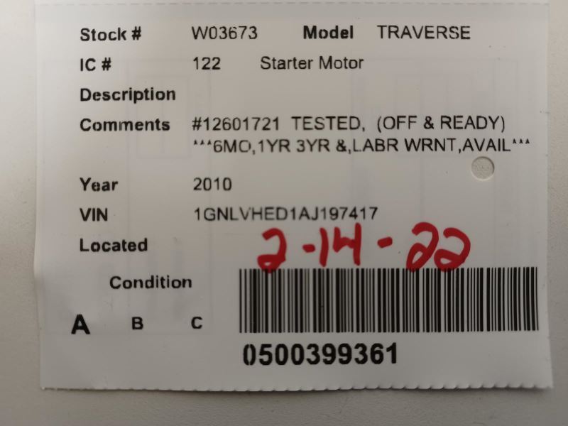 Starter Motor VIN J 11th Digit Limited Fits 07-17 ACADIA 1505694 | eBay