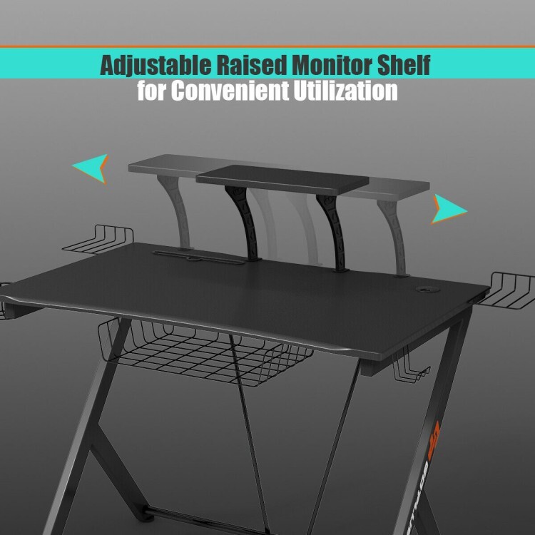 Multifunctional Ergonomic Gaming Computer Desk w/Adjustable Raised ...
