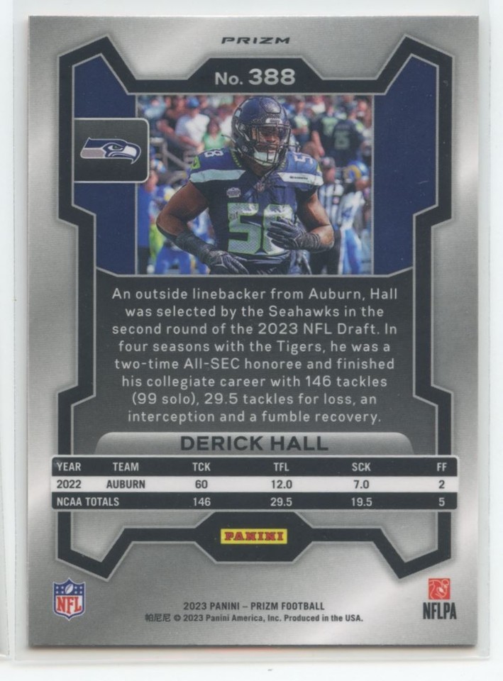 2023 Panini Prizm Derick Hall Rookie Seattle Seahawks #388 Orange Disco ...