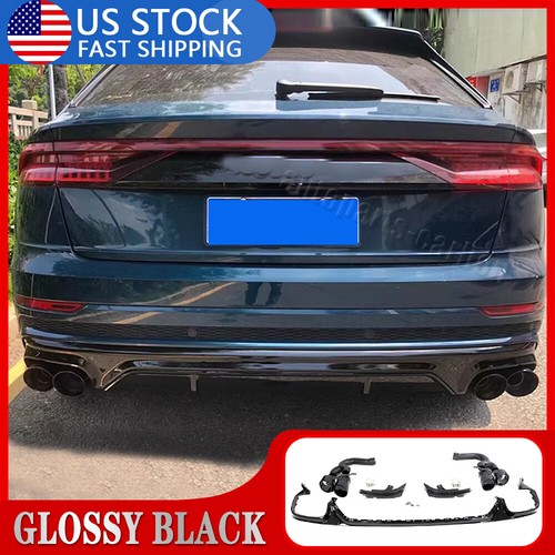For Audi Q8 SQ8 2019-2022 Black Rear Bumper Diffuser Lip Strip W ...