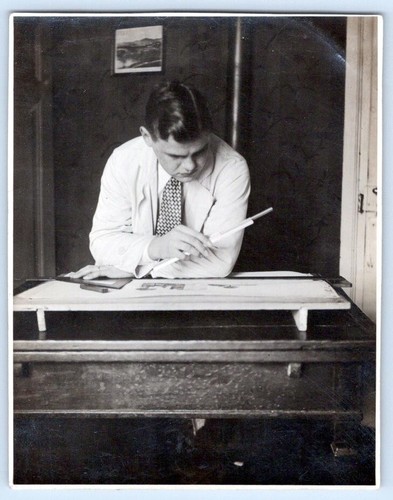 1930 MAN at DESK DRAFTING TABLE with SLIDE RULE VINTAGE SNAPSHOT ...