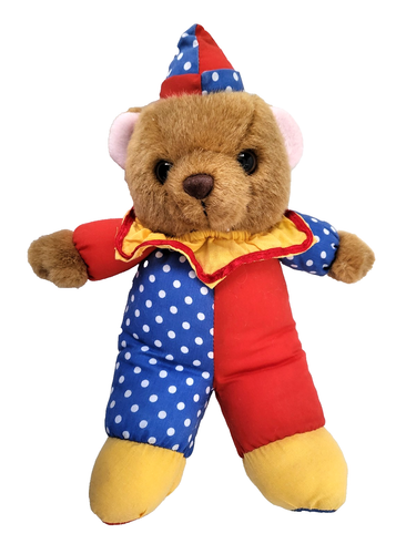 Grove International Clown Teddy Bear Plush Vintage 11" Blue Red Yellow ...