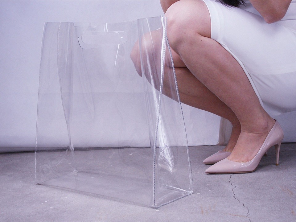 Clear Vinyl Plastic Bag Tote Shopper Handles Transparent Recycling ...