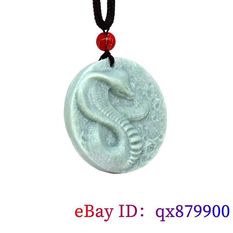 Jade Snake Pendant Necklace Amulets Natural Green Gemstone Cobras ...