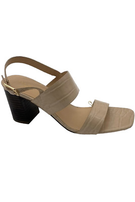 Ann Taylor Croc-Embossed Double-Strap Block Sandals Begie | eBay
