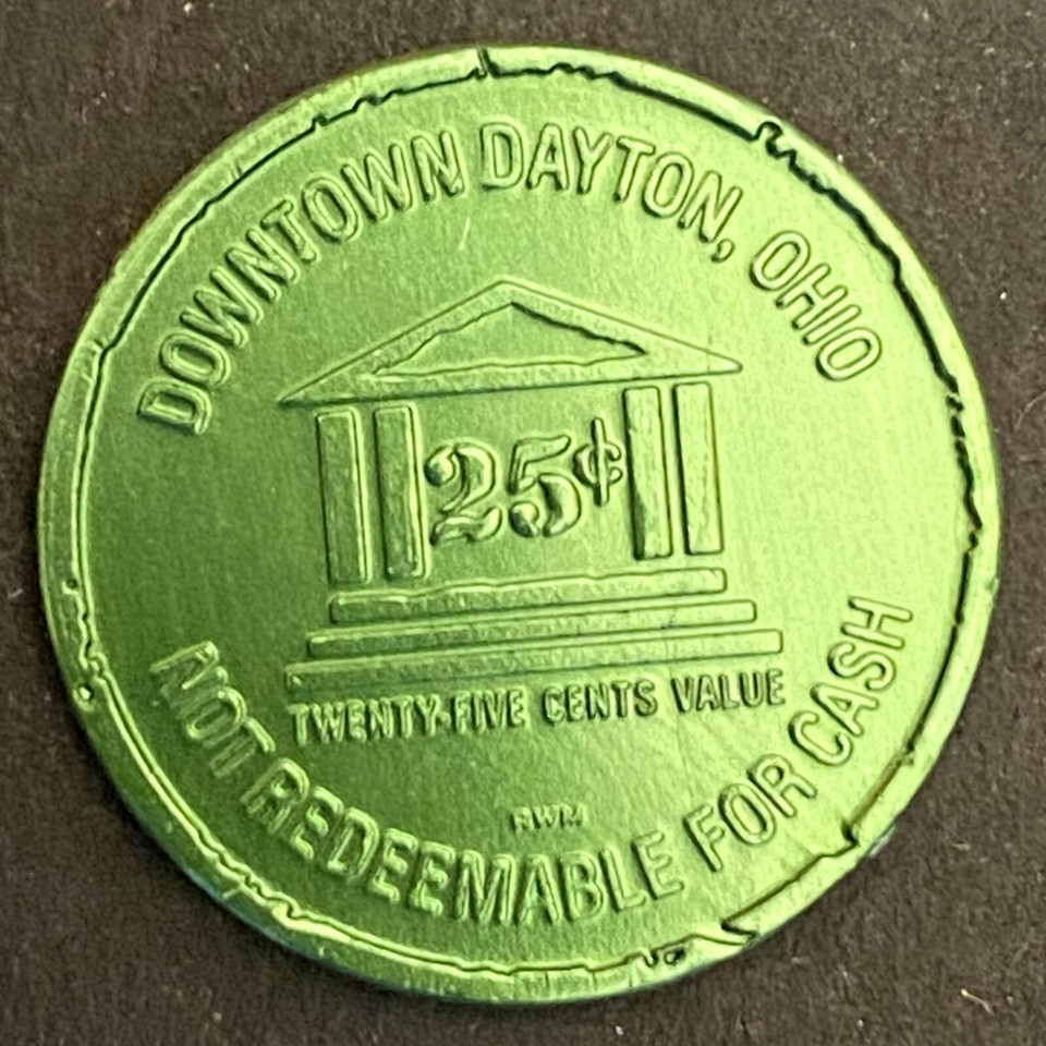 Downtown Dayton 25¢ "Travel Token" Anodized Green Alum Token 23mm VGC ...