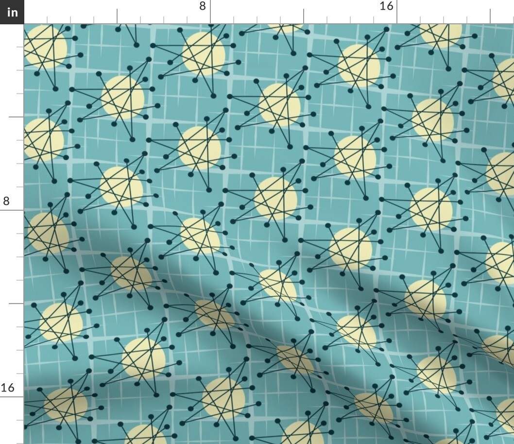 Vintage Blue Stars Retro 1950S Starburst Spoonflower Fabric by the Yard