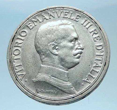 1916 ITALY King Victor Emmanuel III HORSES Silver Italian 2 Lire Coin ...