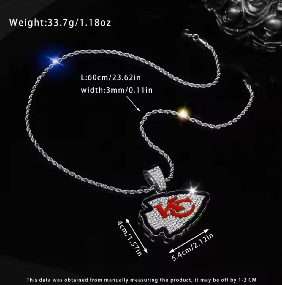 24" Kansas City Chiefs Silvery Chain Necklace Hip Hop Super Bowl ...