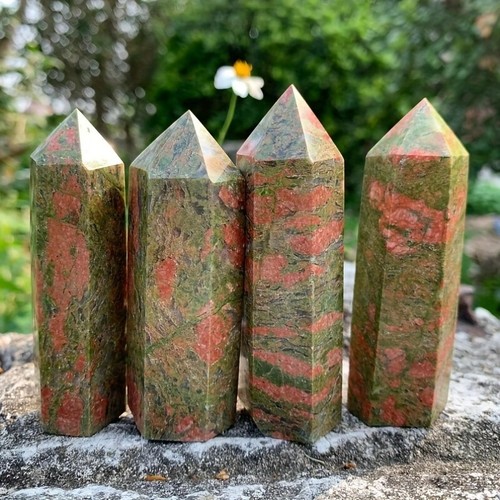 Wholesale Lot 1 Lb Natural Unakite Stone Obelisk Tower Crystal Wand ...