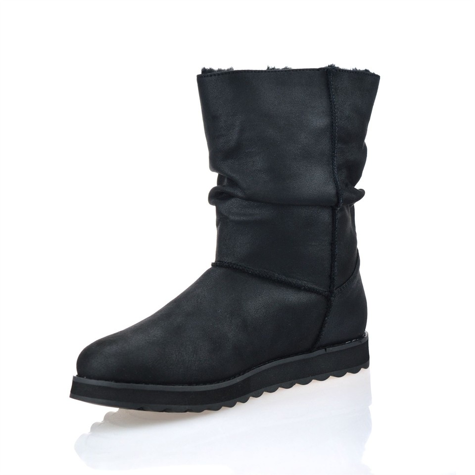 Womens Skechers Mid Calf Warm Fur Winter Walking Memory Foam Boots ...